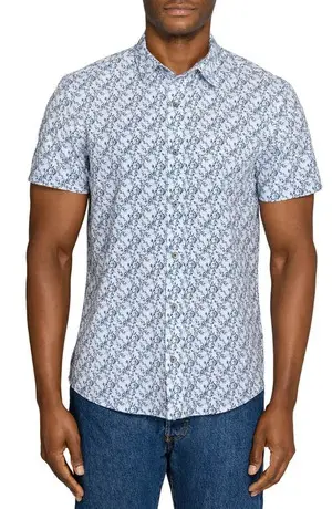 W.R.K Slim Fit Floral Short Sleeve Performance Button-up Shirt - White/navy