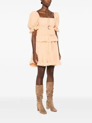 Chloé Ruffled Silk Mini Dress - Orange