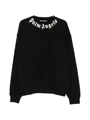Palm Angels Neck Logo Cotton Sweatshirt - Black
