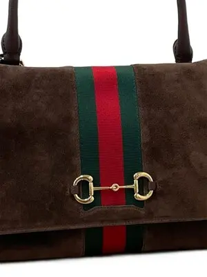 Gucci Horsebit Web Leather Handbag - Brown