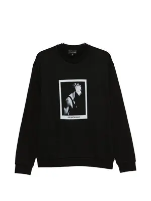 Emporio Armani Printed Cotton Sweatshirt - Black