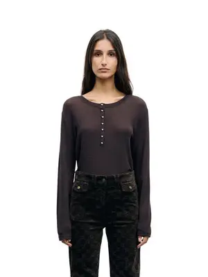 Gerard Darel Long Sleeve Button Detail T-shirt - Brown