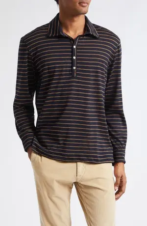 Massimo Alba Stripe Long Sleeve Polo - Blue