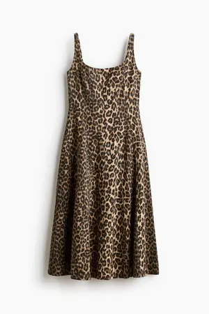 H&M Denim Midi Dress With Flared Skirt