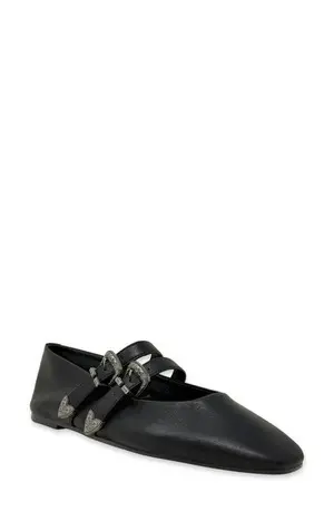 SHU SHOP Albany Faux Leather Flat With Buckled Straps - Black