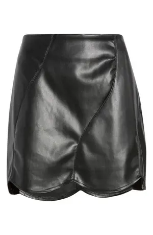 Deluc Faux Leather Miniskirt With Scalloped Hem