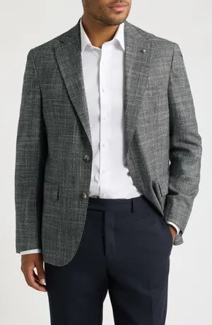 JACK VICTOR Mcallen Herringbone Wool & Silk Sport Coat - Grey