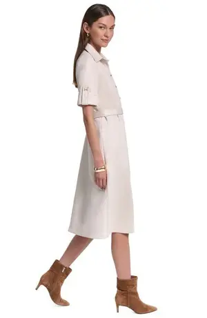 Halston Short Sleeve Suede Midi Shirt Dress