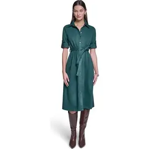 Halston Short Sleeve Midi Shirt Dress - Deep Harbor