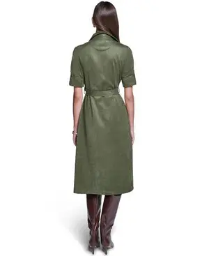 Halston Short Sleeve Midi Shirt Dress - Olive