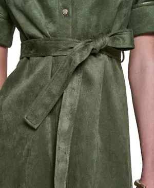Halston Short Sleeve Midi Shirt Dress - Olive