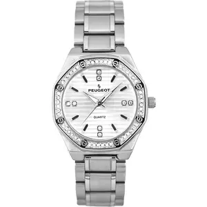PEUGEOT Hexagonal Crystal Bezel Bracelet Watch- 32mm - Silver