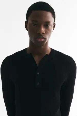 H&M Slim-fit Ribbed Henley Shirt