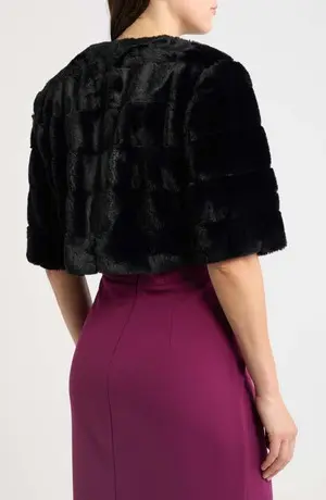 Eliza J Faux Fur Bolero Jacket