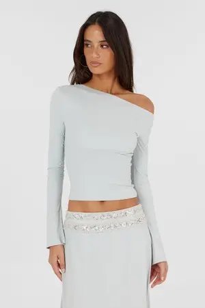 SASHA THERESE Claudette Off-shoulder Jersey Top - Blue