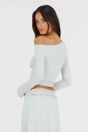 SASHA THERESE Claudette Off-shoulder Jersey Top - Blue