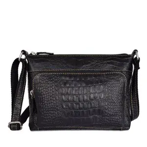 JACK GEORGES Hornback Croco Mini City Crossbody - Black