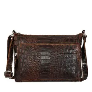 JACK GEORGES Hornback Croco Mini City Crossbody - Brown