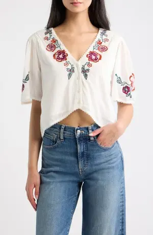CLEOBELLA Brett Embroidered Cropped Organic Cotton Top - Ivory