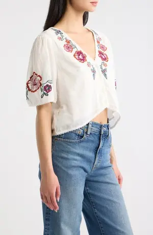 CLEOBELLA Brett Embroidered Cropped Organic Cotton Top