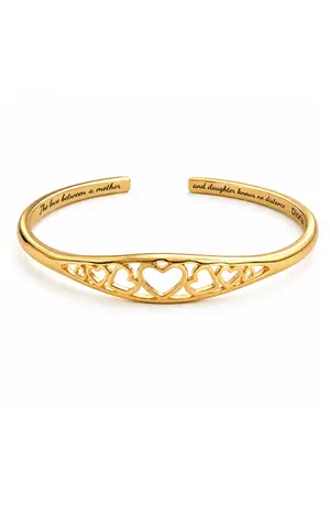 DLORIA Dloria Engraved Mother Daughter Heart Adjustable Cuff Bracelet Gold