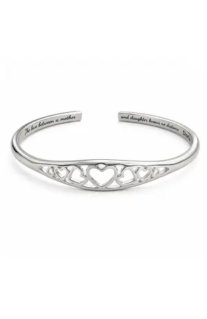 DLORIA Engraved Mother Daughter Heart Adjustable Cuff Bracelet - Silver