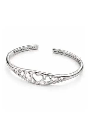 DLORIA Engraved Mother Daughter Heart Adjustable Cuff Bracelet - Silver