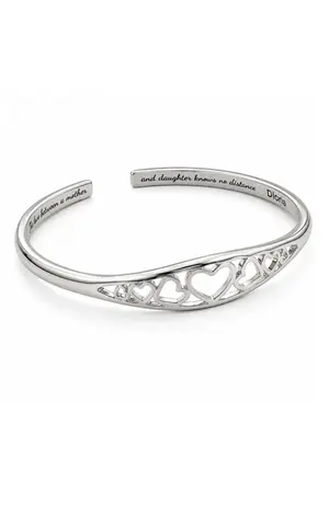 DLORIA Engraved Mother Daughter Heart Adjustable Cuff Bracelet - Silver