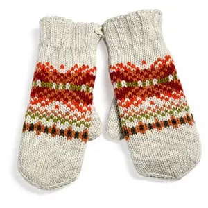 NIRVANNA DESIGNS Nordic Fair Isle Knit Wool Mittens With Shearling Lining - Black