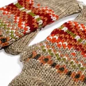 NIRVANNA DESIGNS Nordic Fair Isle Knit Wool Mittens With Shearling Lining - Black