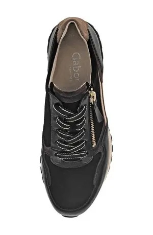 Gabor Cora Low Top Sneakers With Metallic Accents - Black