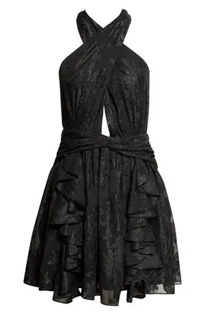 Ramy Brook Metallic Jacquard Ruffle Mini Dress