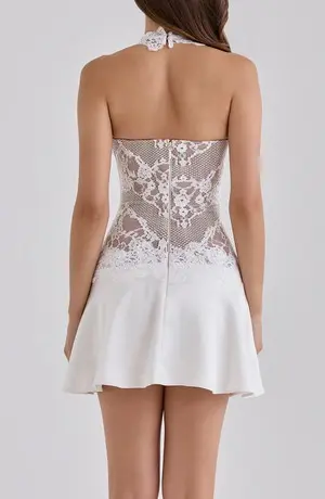 House Of Cb Nyra Lace & Satin Halter Mini Dress