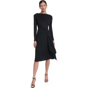 Halston Long Sleeve Draped Jersey Dress - Black