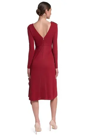 Halston Long Sleeve Draped Jersey Dress With Hardware