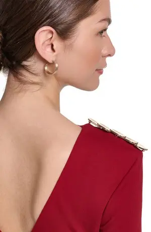 Halston Long Sleeve Draped Jersey Dress With Hardware