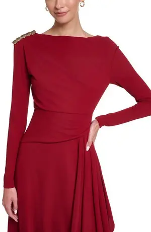 Halston Long Sleeve Draped Jersey Dress