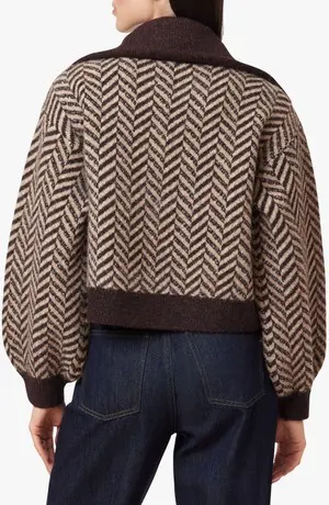 Habitual Herringbone Zip-front Cardigan