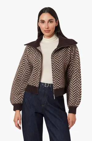 Habitual Herringbone Zip-front Cardigan