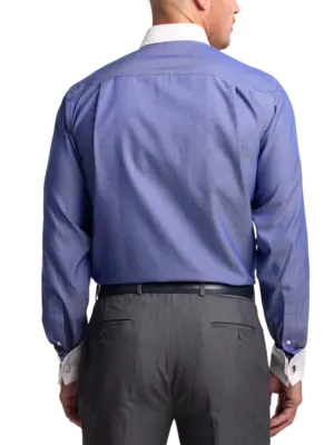 PAUL FREDRICK Cotton Spread Collar Dobby Tailored Contrast Trim French Cuff Long Sleeve