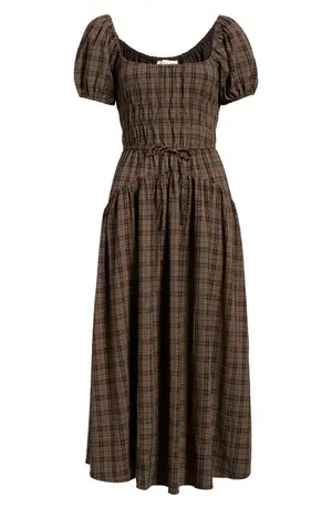 Moon River Sweetheart Neck Puff Sleeve Midi Dress