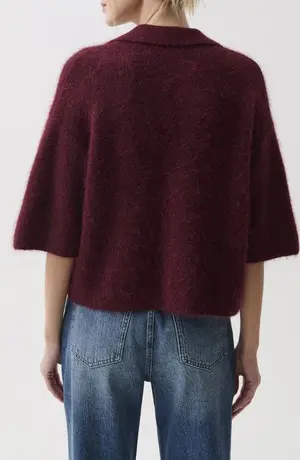 PISTOLA Nadya Alpaca-blend Short Sleeve Polo Sweater - Cherry Wine