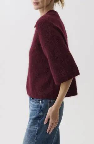 PISTOLA Nadya Alpaca-blend Short Sleeve Polo Sweater - Cherry Wine
