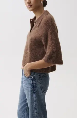 PISTOLA Nadya Alpaca-blend Short Sleeve Polo Sweater