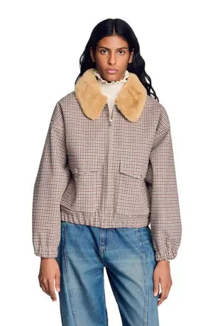 Sandro Faux Fur-lined Coat - Brown