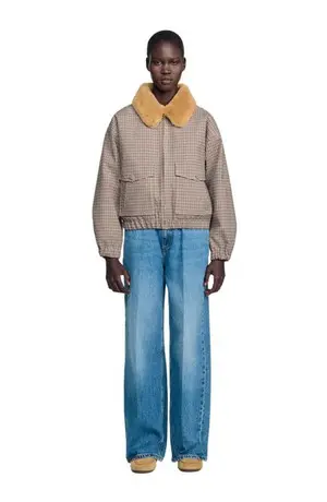 Sandro Faux Fur-lined Checked Coat