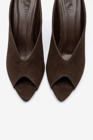 PROLOGUE SHOES Pelina Stiletto Sandal - Brown Suede