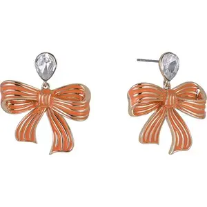 HALLMARK Enamel Bow And Crystal Drop Earrings - Orange