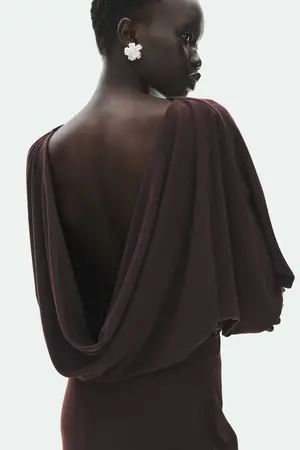 H&M Cowl-back Jersey Maxi Dress - Dark Brown