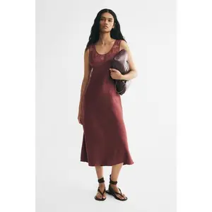 H&M Lace-inset Satin Midi Dress - Rust Red